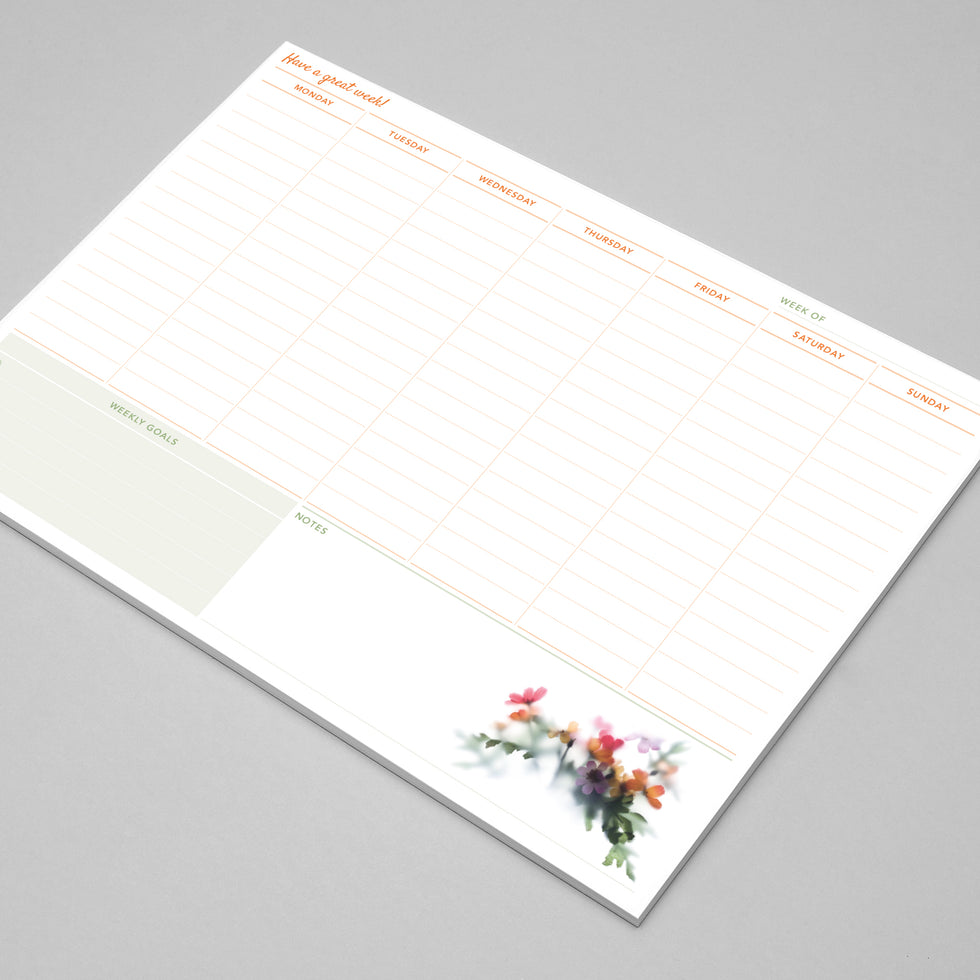 A4 weekly planner pad with minimalist floral design | Flora Rozita
