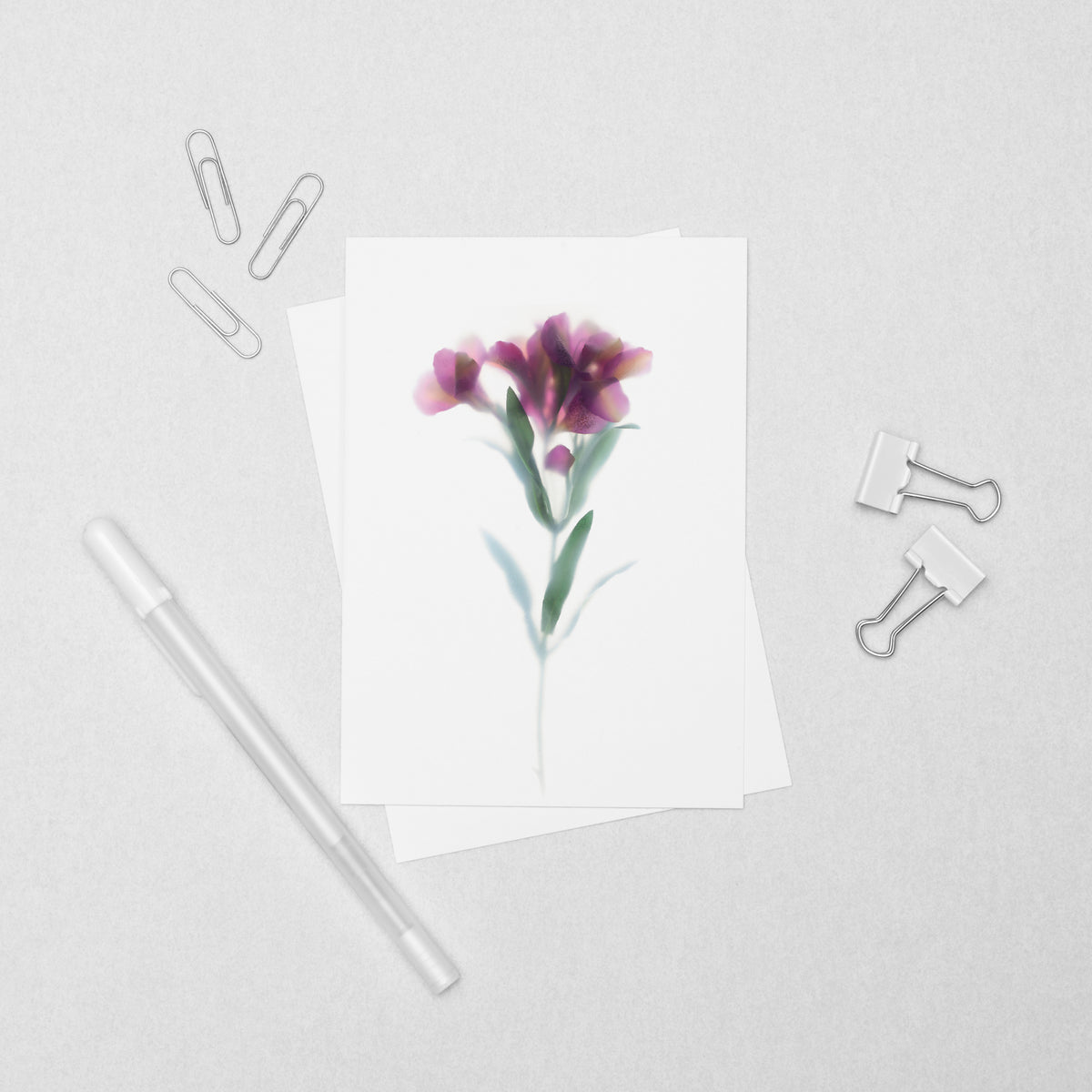 Floral postcard with pink peruvian lily flower | Flora Rozita